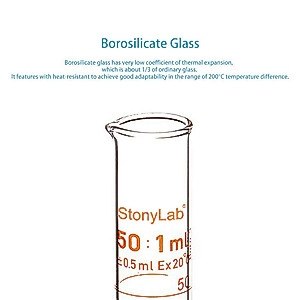 StonyLab 4-Pack Borosilicate Glass 50ml Heavy Wall Graduated Cylinder Measuring Cylinder, 50ml