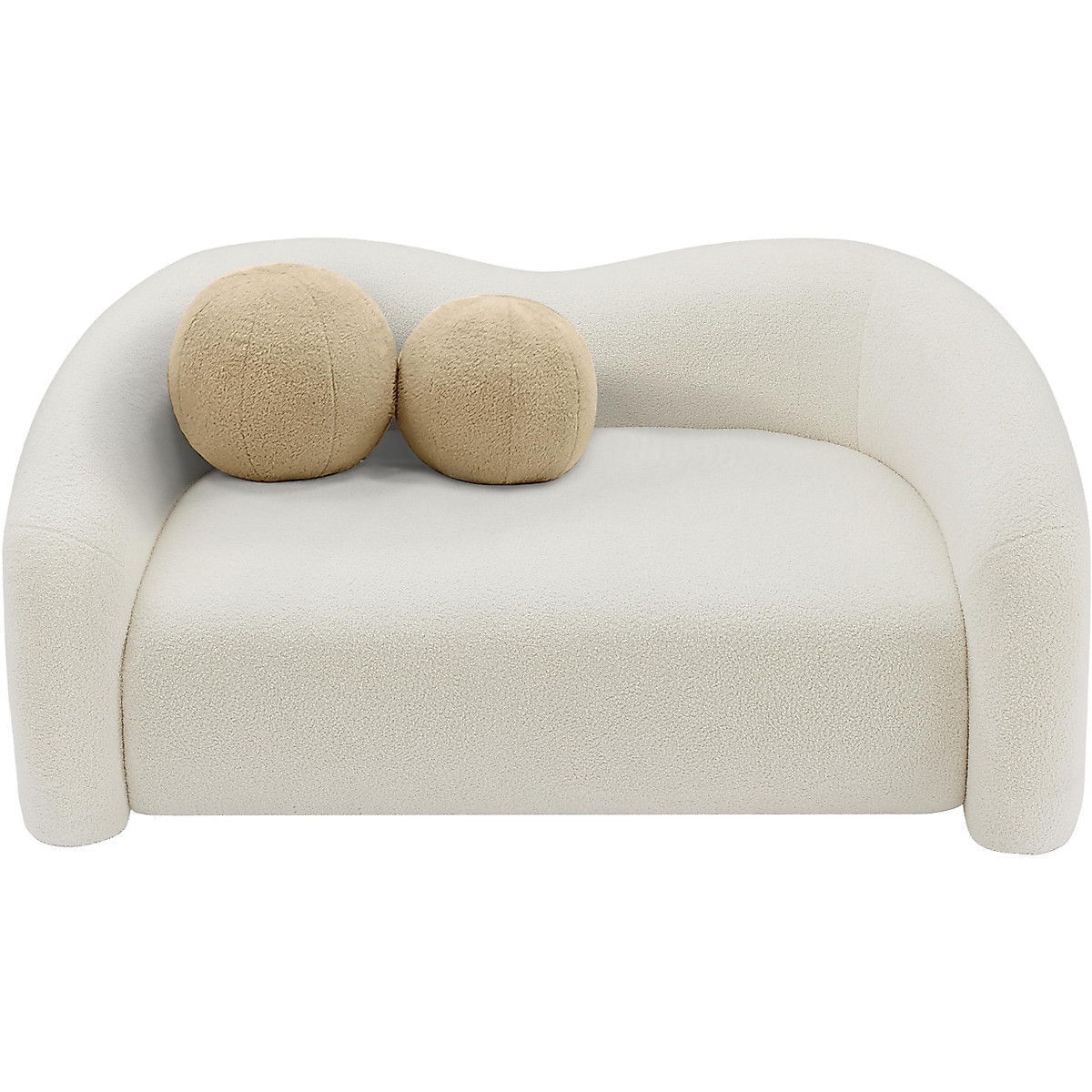 Meridian Furniture 186Cream-L Kali Collection Modern | Contemporary Loveseat with Soft Cream Faux Shearling Teddy Fabric, Curved Back, 62" W x 33" D x 27" H, Cream