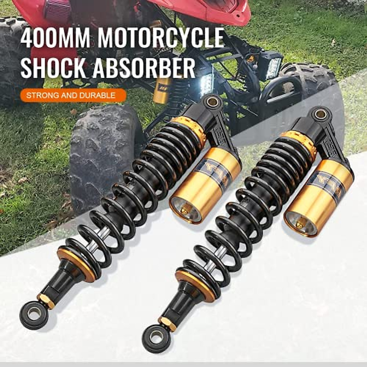 GZYF Pair 400mm Motorcycle ATV Shock Absorbers Universal Fits for Honda, for Yamaha, for Suzuki, for Kawasaki ATV Go Kart Quad Dirt Sport Bikes