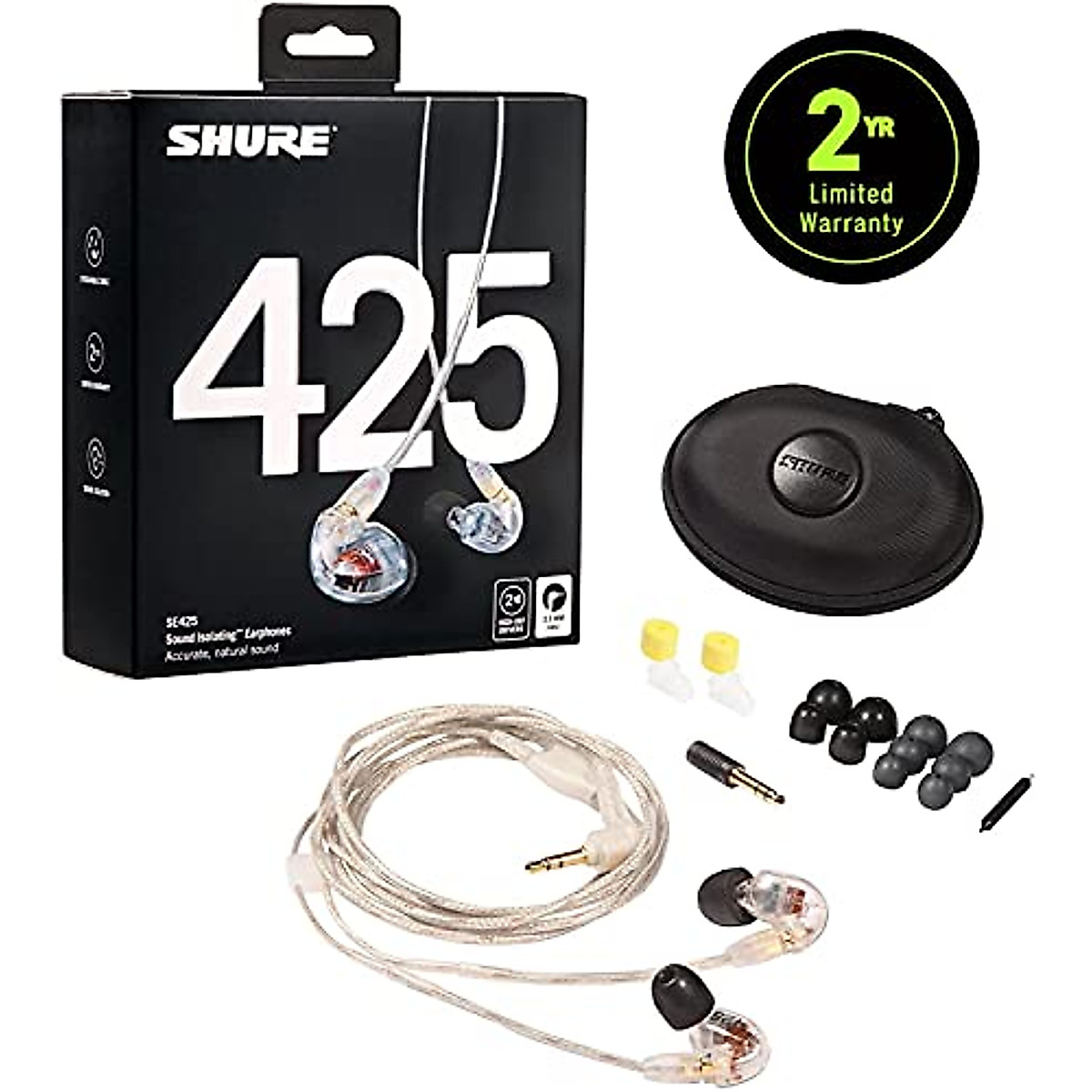 Shure SE425 PRO Wired Earbuds - Professional Sound Isolating Earphones with Detailed Sound, Dual-Driver Hybrid, Secure in-Ear Fit, Detachable Cable, Durable Quality - Clear (SE425-CL)