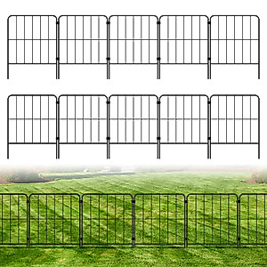 PINPON Small Decorative Garden Fence 10 Pack Animal Barrier Fence 10ft (L) x 16.5in (H) Rustproof Metal Wire Landscape Edging Border for Garden Yard Landscape Patio, Square