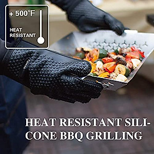 Fglmctsh Silicone Cooking Gloves , BBQ Mitt , Kitchen - Safe Handling of Pots and Pans , Extreme Heat Resistant BBQ, Internal Protective Cotton Layer - Heat Resistant Oven Mitt for Grilling
