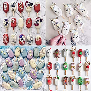 Popsicle Molds for Kids, 2 Pcs Silicone Cake Pop Mold 4 Cavities Homemade Ice Pop Molds Oval with 50 Wooden Sticks & 50 Parcel Bags & 50 Sealing Lines for DIY Ice Cream - Green