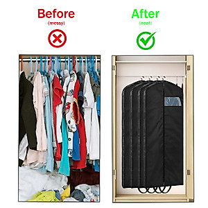 iHyperMart Long Garment Bags 65" Closet Storage Garment Bags for Travel Clothes Wardrobe Closet Bags Clothing Storage Bags Wedding Dress Cover 100GSM Waterproof Black Pack of 2 for Gowns Tuxedos Coats