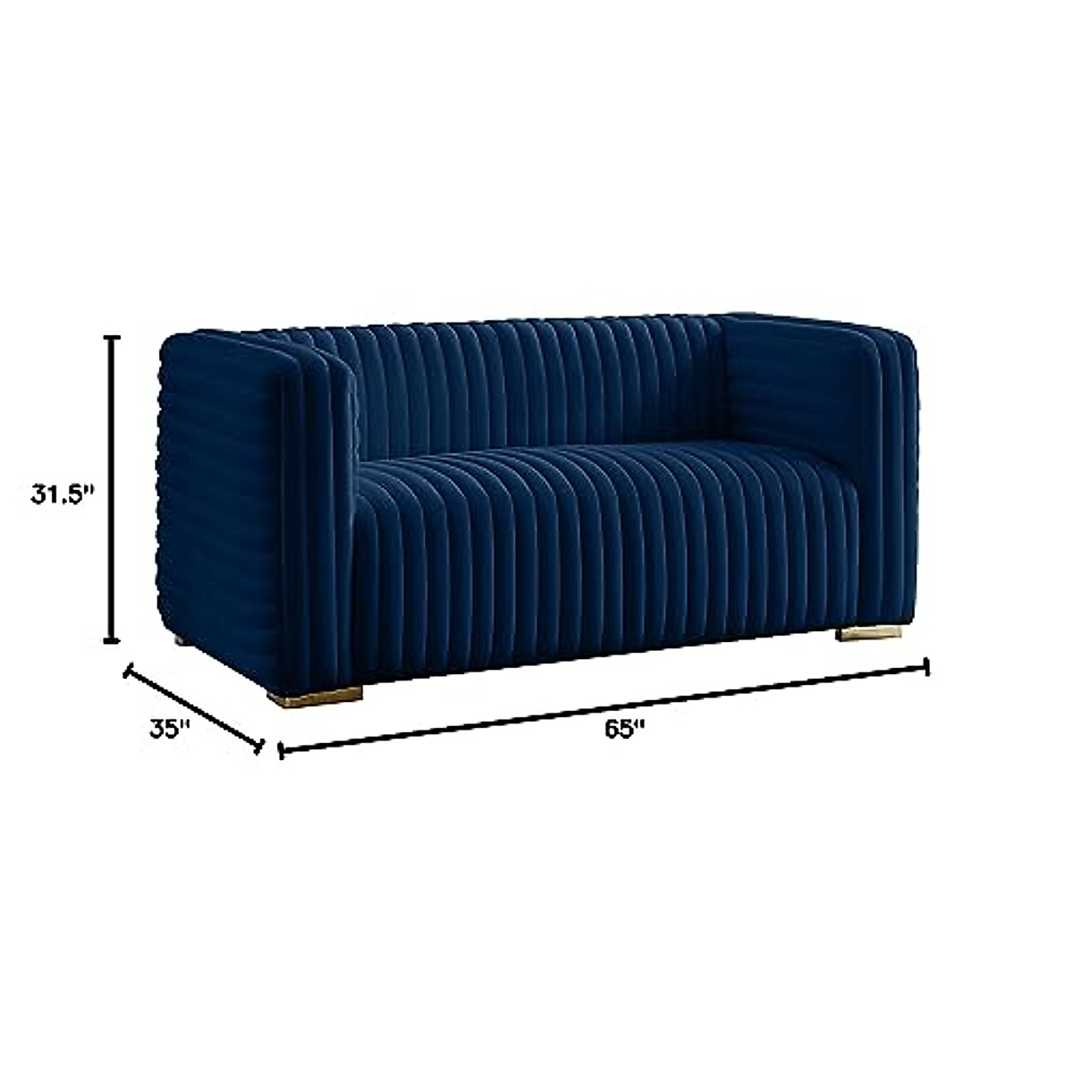 Meridian Furniture 640Navy-L Ravish Collection Modern | Contemporary Velvet Upholstered Loveseat with Deep Channel Tufting + Both Gold & Chrome Legs Included