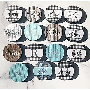 Personalized Coasters for Drinks Barnwood Design Custom Coaster Set Monogram Initial Name Wedding Anniverary Gift Handmade by The Painted Pug (Dark Brown)