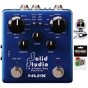 NUX Solid Studio IR Loader and Power Amp Simulator Pedal Bundle with Silver Snark Tuner and Dunlop Pick Pack