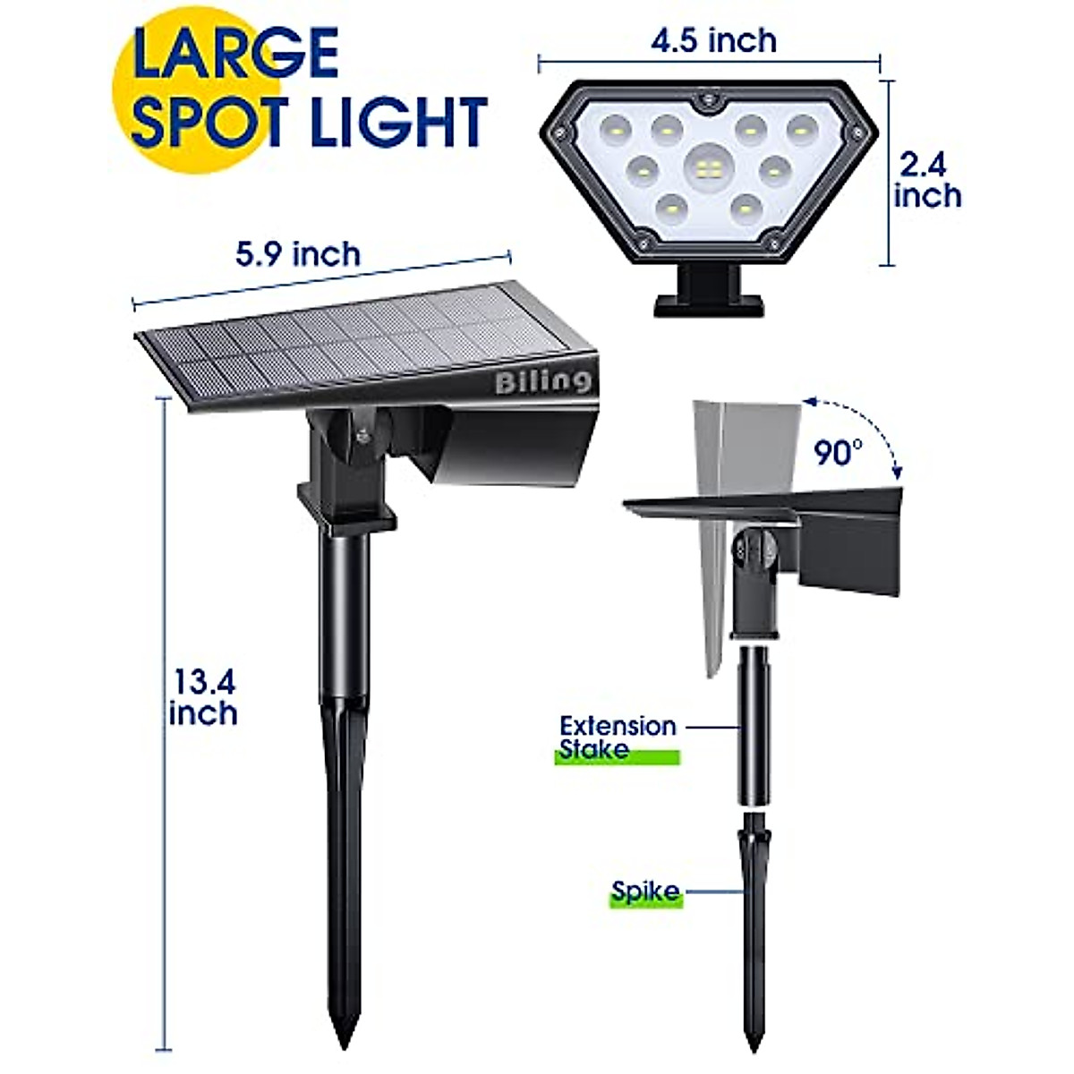 Biling Solar Spot Lights Outdoor, Bright 700 Lumen Solar Outdoor Lights IP67 Waterproof Adjustable Solar Landscape Spotlights for House Tree Patio Pathway Yard Garden Driveway - Warm White(4 Pack)