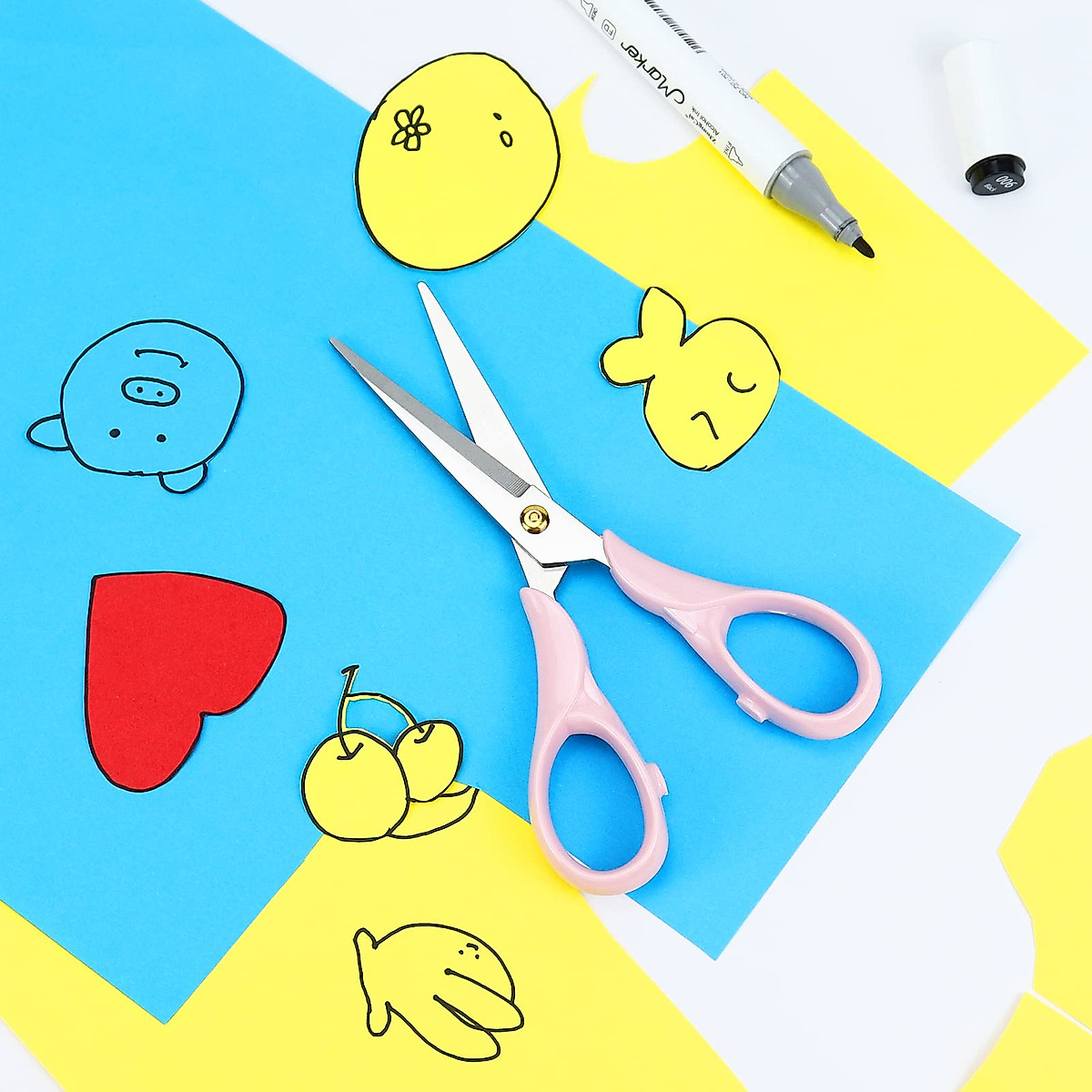 Koqye Multipurpose Stylish Pink Scissors, Stainless Steel Scissors with Acrylic Handle Stationery Paper Cutting Tool for Office, Home, School (Pink)