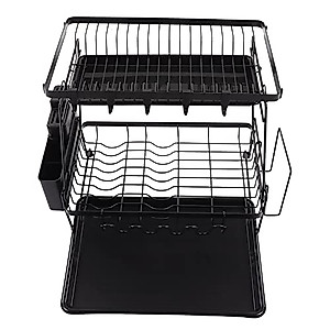 Jeanoko Dish Drying Rack, Black Dish Racks 2 Tier Rust Prevention for Kitchen