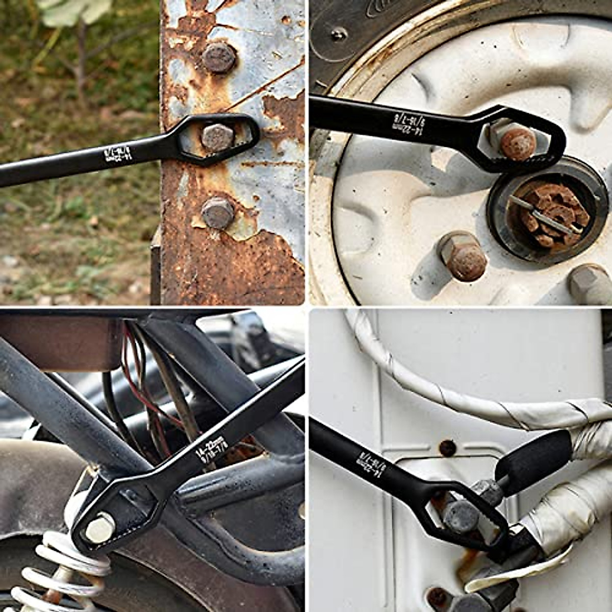 4 PCS Universal Torx Wrench Double-Head Self-Tightening Wrench, 3mm-22mm Adjustable Glasses Wrench, Multi-purpose Multi-function Wrench for Outdoor Riding Home Car Repair Tools