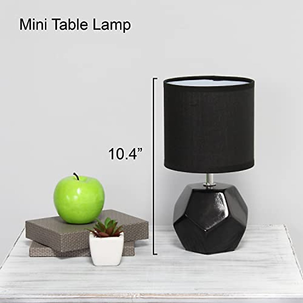 Simple Designs LT2065-BLK Round Prism Mini Table Lamp with Matching Fabric Shade, Black