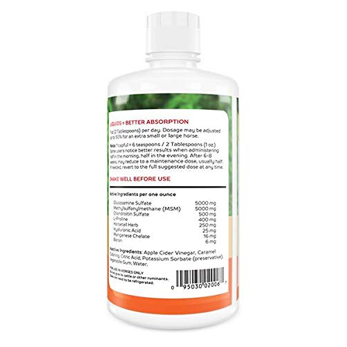 Equine Joint Health Supplement | Liquid Horse Glucosamine with MSM, Chondroitin and Hyaluronic Acid | Highly Effective Liquid Horse Joint Supplement | 1qt