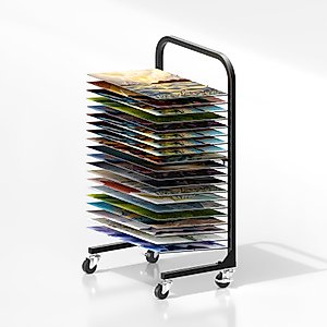 ztysn 20 Shelf Art Drying Rack for Classroom - Art Storage Organizer Rack with Lockable Wheels Large Paint Drying Rack for Art Studios，Metal/Black