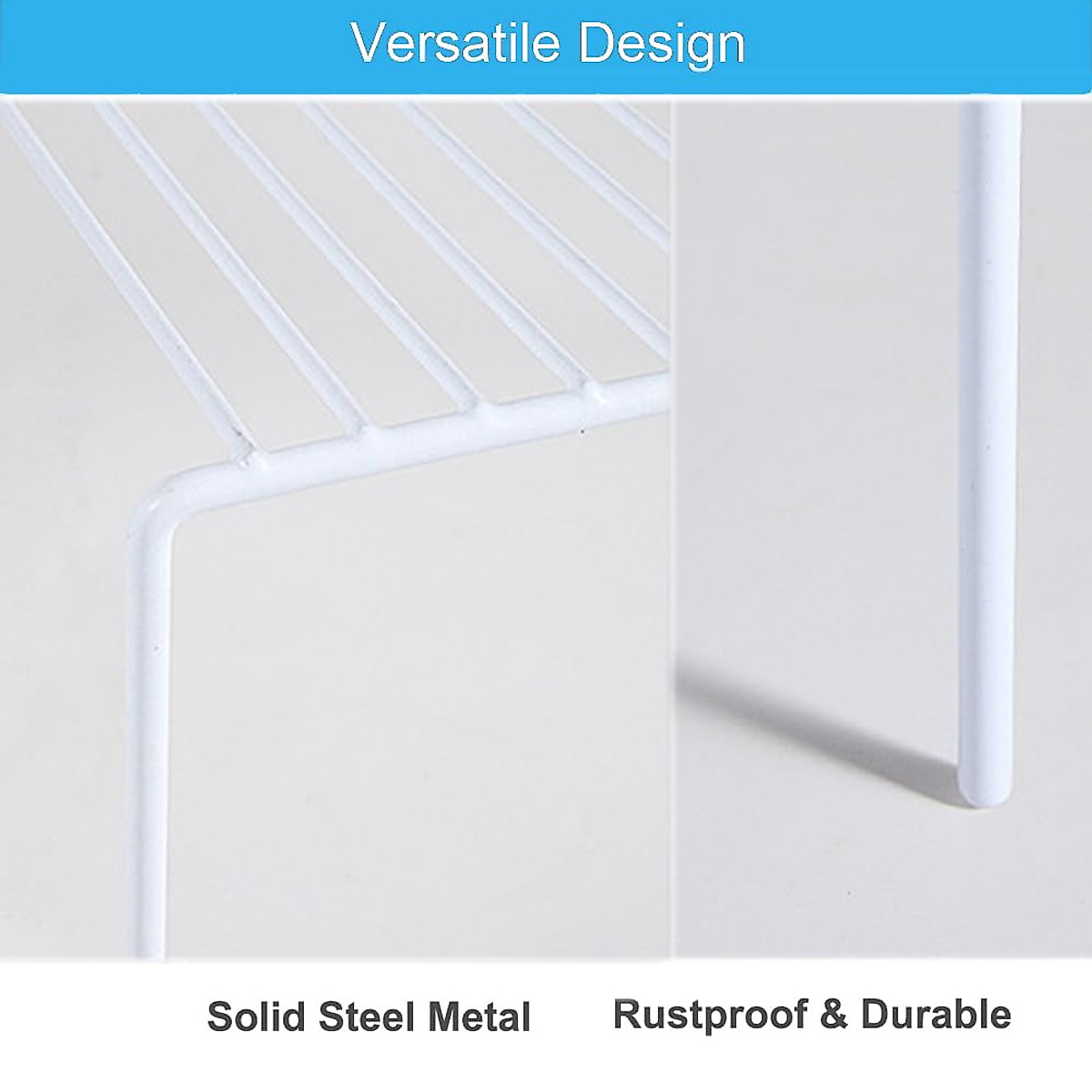 iPEGTOP Set of 2 Freezer Cabinet Shelf Rack, Large (15.7 x 9.4 Inch) Rustproof Stainless Steel Kitchen Storage Organizer Space Saver for Fridge Pantry Shelves Countertops - White