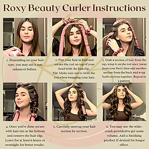 Heatless Curler by Roxy Beauty, Soft Cotton Filled, Satin No Heat Curling Rod Headband, 6 Piece Set, For Long or Short Hair, TikTok Curls, Rose Gold Color