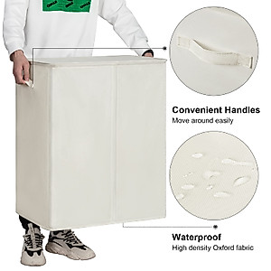 WOWLIVE 154L Double Laundry Hamper with Lid and Removable Laundry Bags, Large Dirty Clothes Hamper 2 section Collapsible Laundry Basket Dorm Room Storage for Bedroom, Bathroom, College,Beige