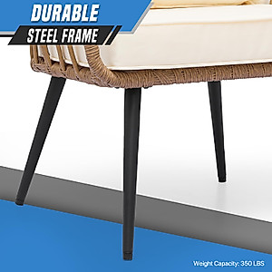 SFIHOME 3-Piece Patio Conversation Set, Rattan Outdoor Furniture Set with Side Table, Patio Furniture Set for Porch Backyard Garden, Weather-Resistant,250lbs Weight Capacity, Natural