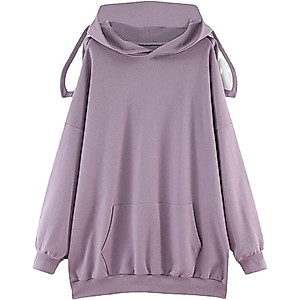 Women Kawaii Bunny Ear Hoodie Rabbit Aesthetic Cute Oversized Japanese Hooded Sweatshirt Long Sleeve Top Fall Winter (Purple,XL,X-Large)