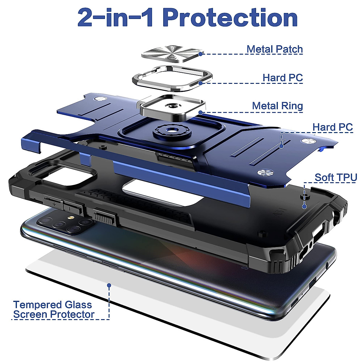 IDYStar for Galaxy A71 5G Case with Screen Protector,for Galaxy A71 5G Case,Shockproof Drop Test Cover with Car Mount Kickstand Lightweight Protective Cover for Galaxy A71 5G,Blue