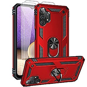 Galaxy A32 5G Case, Samsung A32 5G Case with HD Screen Protector, Androgate Military-Grade Ring Holder Kickstand 15ft Drop Tested Shockproof Cover Phone Case for Samsung Galaxy A32 5G, Red