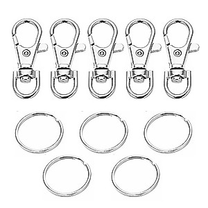 5 Set Key Chain Key Rings Metal Swivel Clasps Snap-On Keychain Ring Hook Spring Clip Snap Hook Lobster Clasp for Keys, Lanyards Jewelry Findings, Round Edged