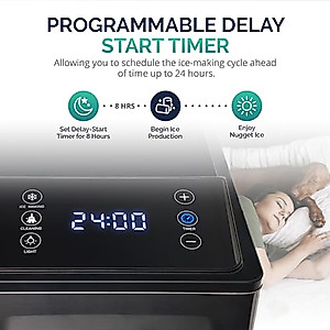 Luma Nugget Countertop Ice Maker, 44 lbs in 24 Hours, Black Stainless Steel Ice Machine, Perfect for Home Bar, Kitchen Countertop, RV, Home Office