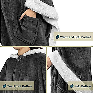 PAVILIA Angel Wrap Hooded Blanket | Poncho Blanket Wrap with Soft Sherpa Fleece | Wearable Blanket Throw Gift with Hood Pockets Cape | Plush Warm Shawl Cozy Gifts for Women Wife (Gray)