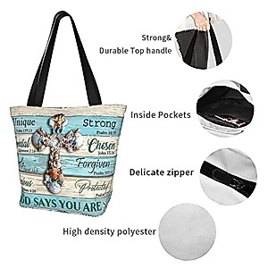 Tote Bag for Women Cutie Seashell Cross God Says You Are Shoulder Handbag Shopping Bags for Work Travel Business Beach School