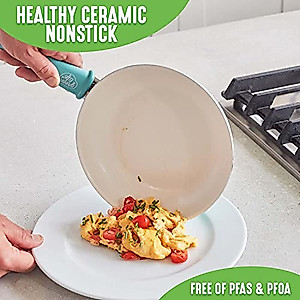 GreenLife Soft Grip Healthy Ceramic Nonstick, 8" Frying Pan Skillet, PFAS-Free, Dishwasher Safe, Turquoise