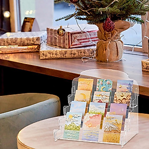 Menkxi 4 Tier Acrylic Greeting Card Display Stand Portable Sticker Display Stand Card Display Rack Card Holder Postcard Organizer for Retail Counter Desk Stamp Mail Photos Storage (Clear,Large)