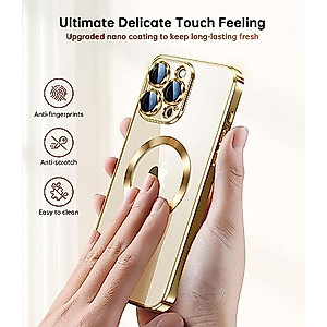 Waldeng for iPhone 14 Pro Case with Integrated Camera Lens Protector, [Compatible with MagSafe] [Original iPhone Exterior], Crystal Clear Case for iPhone 14 Pro 6.1", Gold