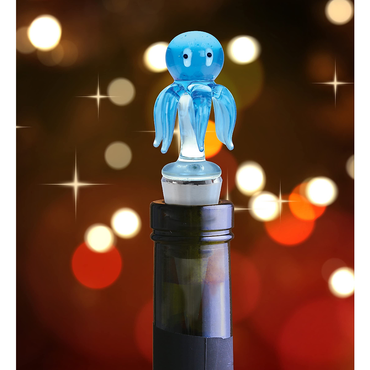 Cheers Octopus Glass Wine Stopper – Elegant Vacuum Seal Reusable Nautical Ocean Life Wine Bottle Stopper – Airtight Leak Proof Bottle Topper Cork Plug, Cute Home Decor & Bar Tool Accessory Gift