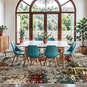 BYYVOO 10x14 Living Room Area Rug - Modern Abstract Large Area Rugs Non-Slip Stain Resistant Carpets for Bedroom Soft Low Pile Rugs 10x14 Red Green Multi