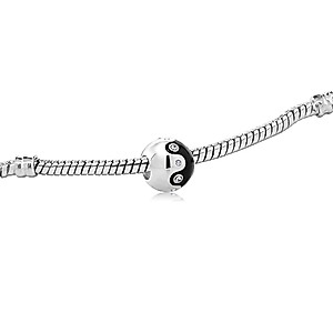 Gem Stone King 925 Sterling Silver Black and White Ying Yand Bracelet For Women Bead Charm