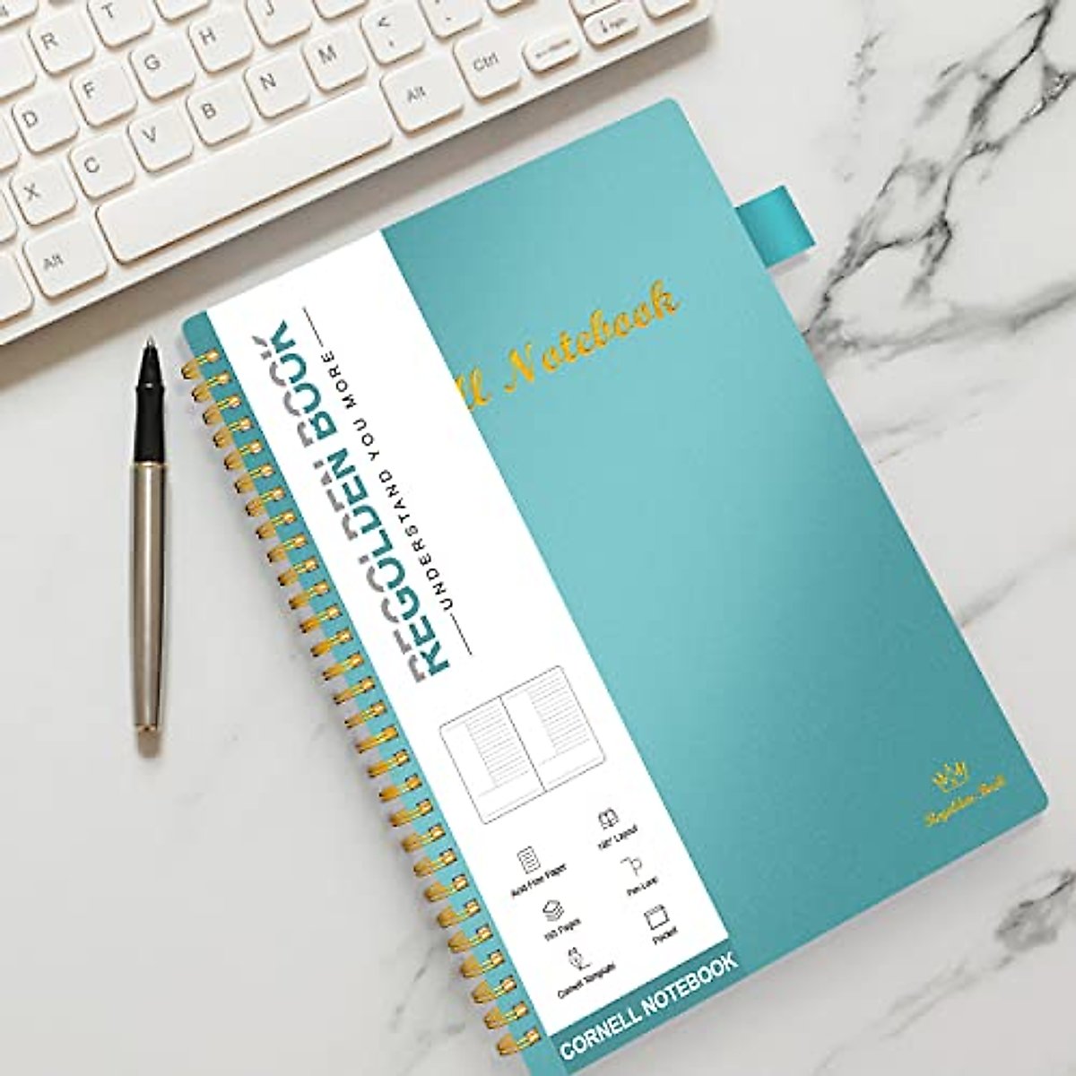 Regolden-Book Cornell Note Notebook, Study Note Taking System, Classic and Simple Design, Ldeal for Easy Learning and Record Keeping (Teal)
