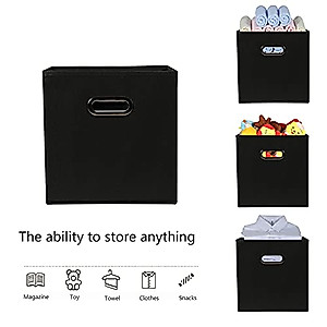 Yunkeeeper storage bins Cubes, Fabric Cube Organizer with Handle, Foldable Cube Bins for Cloth or Accessary Storage, 11x11x11, Set of 3, (Black)