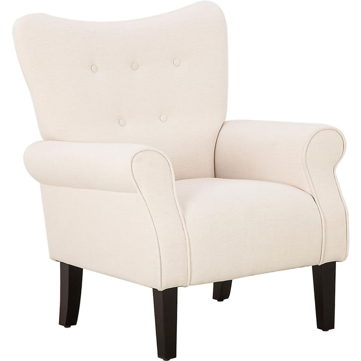 YOLENY Modern Accent Chair,High Back Armchair,Upholstered Fabric Button Single Sofa with Wooden Legs for Living Room,Bedroom,Club,Beige