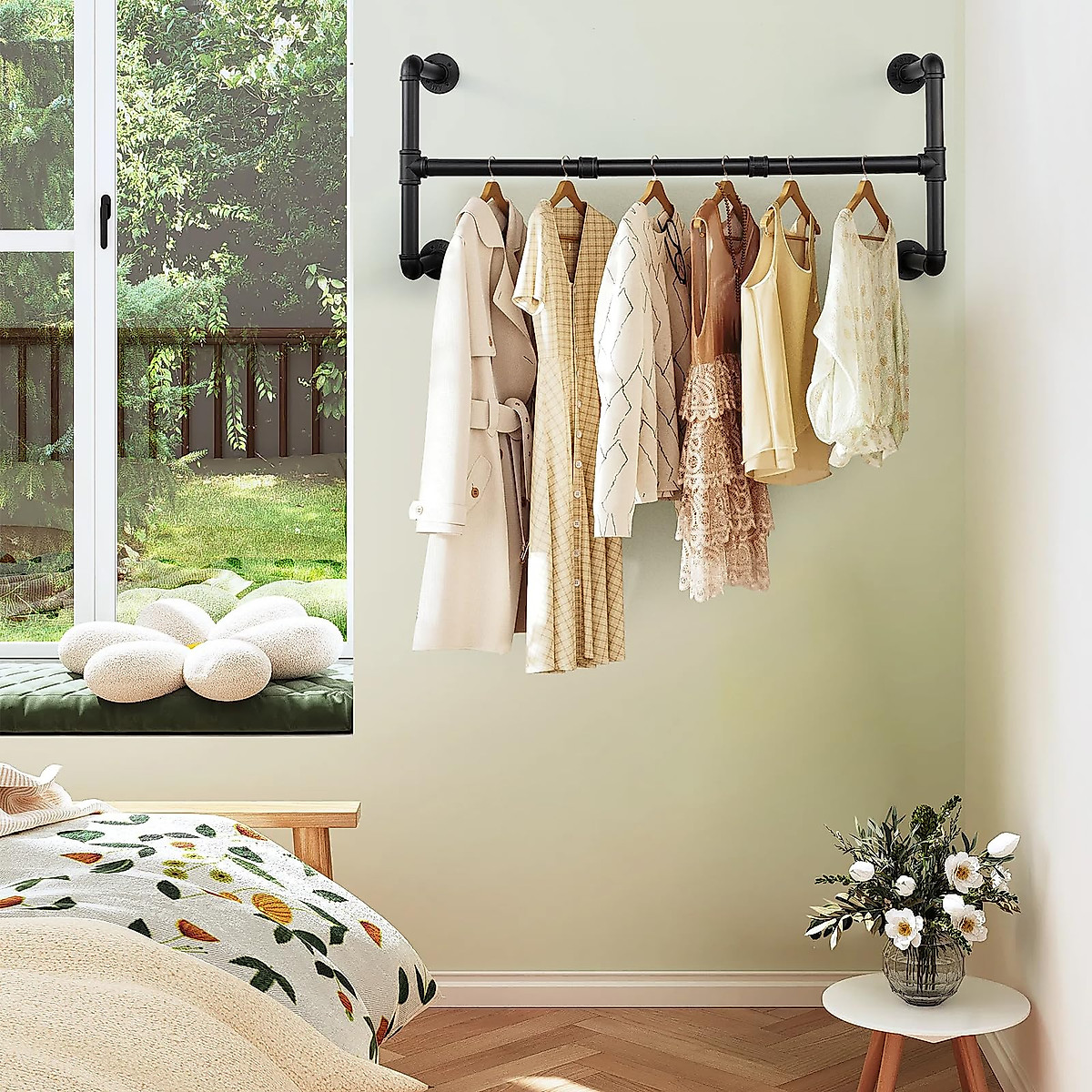 Home Expert Industrial Pipe Clothes Rack 40" Wall Mounted Wall Clothing Rack for Hanging Clothes Black Garment Rack, 1 pack