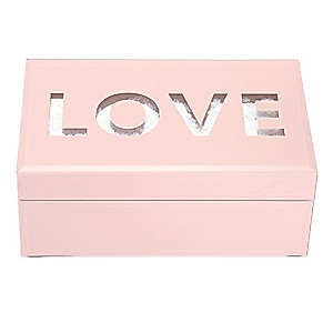 Hipiwe Glass Jewelry Box Trinket Organizer with Hollowed-out LOVE and Sequin Decor,Pink Jewelry Display Box Home Decorative Box Keepsake Gift Box for Women Girls