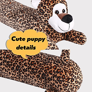 CERAYOU 36 Inch Heavy Duty Under Door Draft Stopper, Cute Animals Shape Door & Window Draft Guard to Save Energy, Decorative Weighted Bottom Insulation Stopper Noise Air Wind Dust Blocker, Leopard