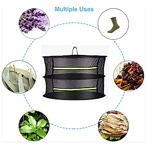 YOLUXZM Herb Drying Rack with Zipper mesh Hanging, herb Drying mesh for Drying Herbs, Buds, Flowers, Food, Meat, Fruit and Tea with Hook(2-Layer)