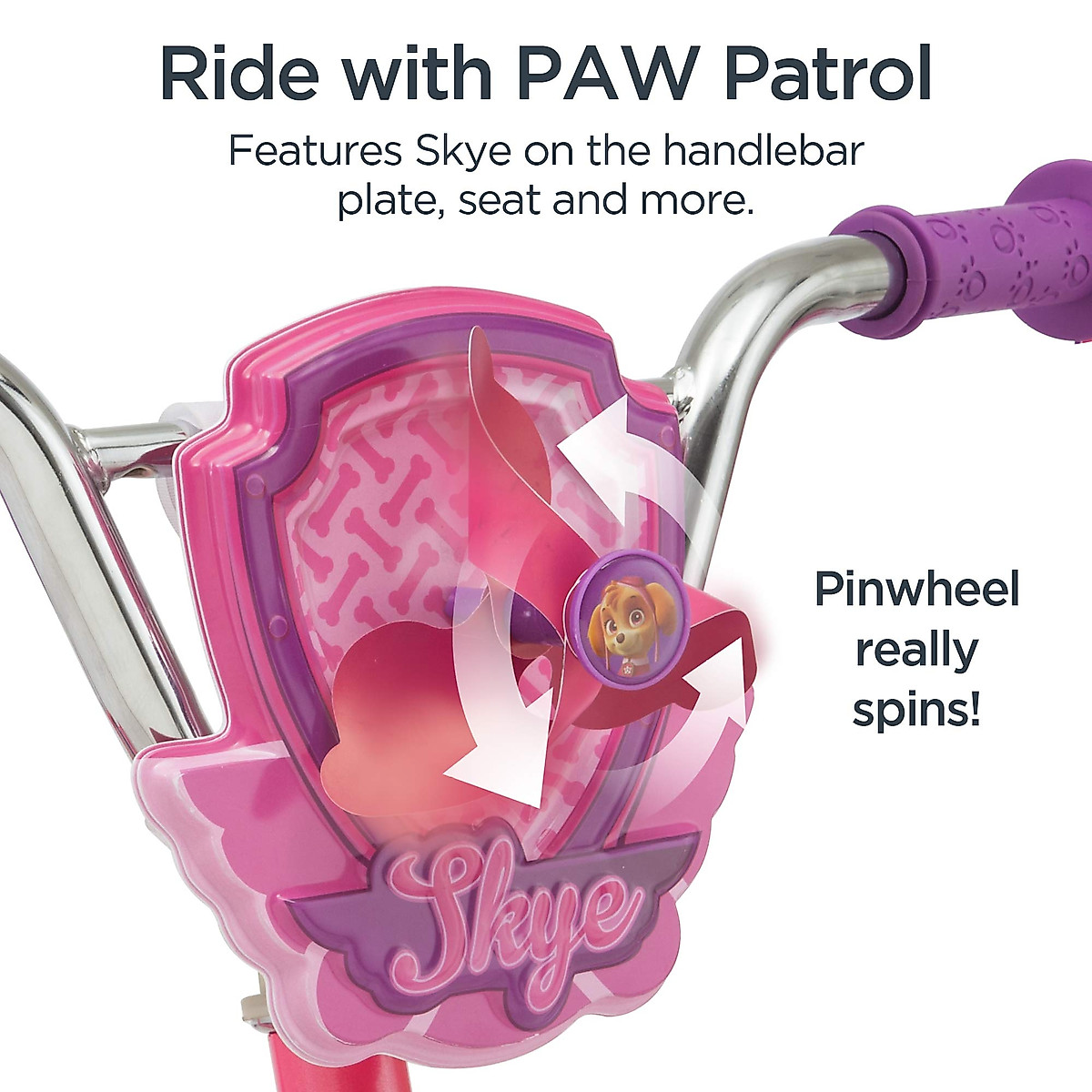 Nickelodeon Paw Patrol Kids Bike, For Boys and Girls Ages 2 to 4 Year Old or 28 to 38 Inch Tall, Paw Patrol Skye on a Pink Steel Frame and Chain Guard, Includes Training Wheels, 12-Inch Wheels