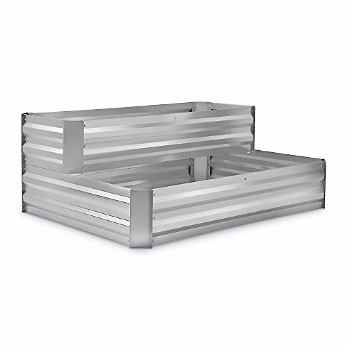 CASTLECREEK Galvanized Stair Planter Box Elevated Raised Garden Bed 2-Tier Outdoor Flowers, Herbs, Vegetable Planting Boxes Gardening Container, 47.25" l. x 35.5" w.