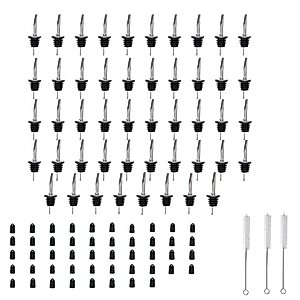48 Pack Liquor Pour Spouts Set - Stainless Steel Bottle Spout and Liquor Pourers Set Bar Accessories, Olive Oil and Vinegar Bottle Stopper Spouts with Dust Caps Covers, Black, 4.3 inch (304)