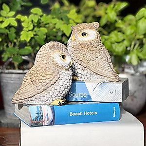 WHW Whole House Worlds Baby-Barn Owl Figurines, Set of 2, Gold, White and Yellow, Black Accents, Detailed Feathers, Hand Cast Resin, 4.75 Inches Each