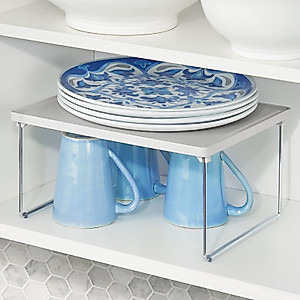 mDesign Metal Stacking Storage Organization for Shelves Inside Cabinets in Kitchen, Pantry, Cupboard, or Fridge/Freezer - Organizer Stand for Food, Plates, Bowls, Mugs, Ligne Collection - Stone Gray