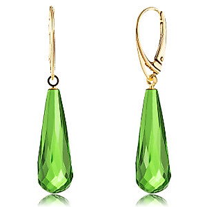 Amber by Mazukna - Amber Earrings for Women, Green Gemstone Teardrop, Gold Plated Silver ag925 Closure, 1.77x0.34in 0,07oz, Dangle Semi-Precious Stone Jewelry (Gold Plated)