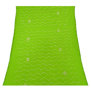 Peegli Indian Vintage Green Cloth Georgette Chiffon DIY Craft Fabric Dress Material Sequins Work Textile
