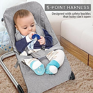 Baby Bouncer,Foldable Bouncer Seat for Babies, Infants Bouncy Seat with Removable Fabric Cover，Natural Vibrations (GRYE)